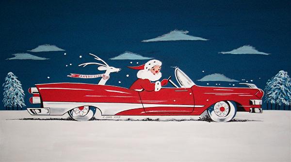 Yessy > RAYMOND LANG > Santa in 50s Cadillac